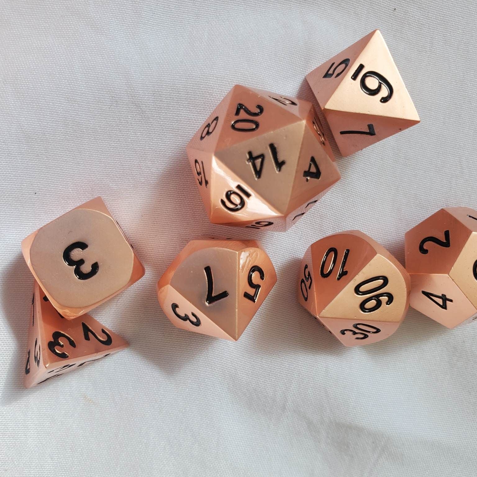 Polyhedral Metal Game Dice Rose Gold Black Numbering Set 7 Pieces for ...